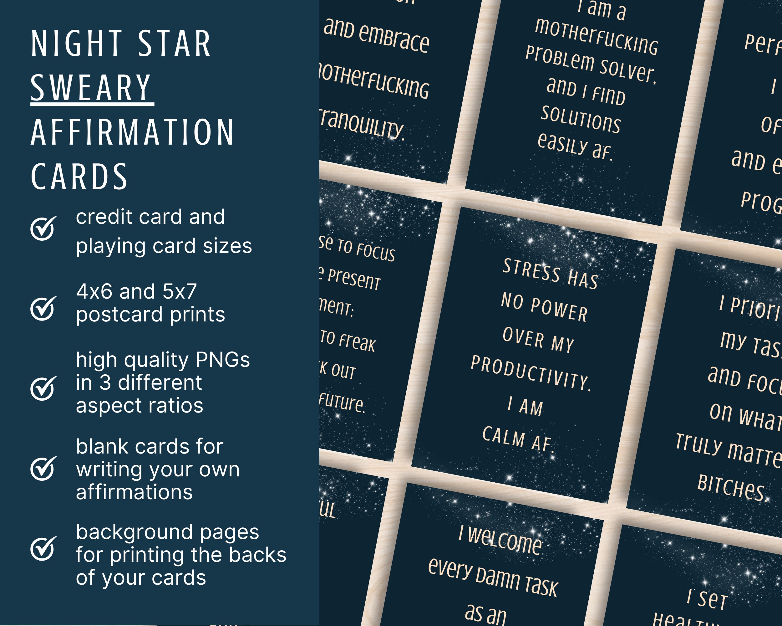 Printable SWEARY Night Star Affirmation Cards, for Mental Health, Self ...