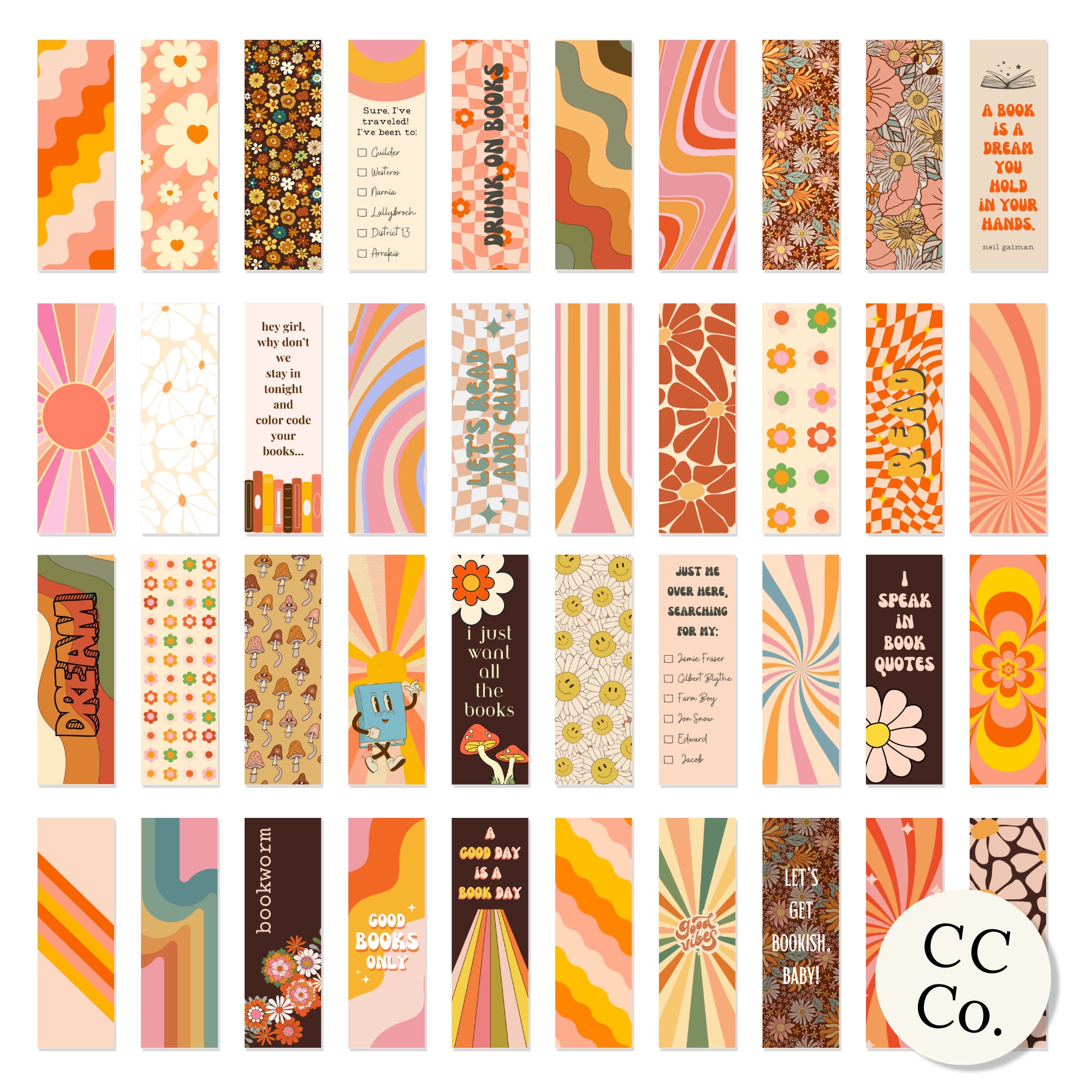 Groovy Retro Printable Bookmark PDF Download, Book Nerd Gift, DIY ...