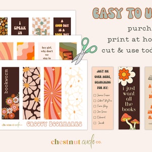 Groovy Retro Printable Bookmark PDF Download, Book Nerd Gift, DIY ...