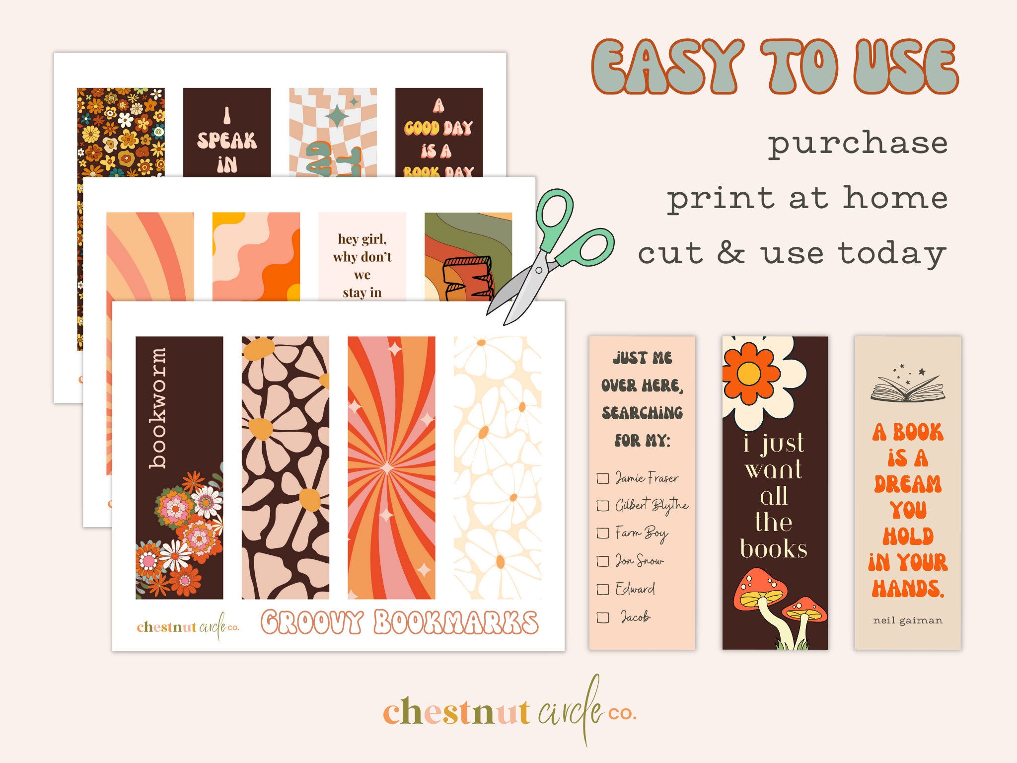 Printable Bookmarks Retro Groovy PDF, 70s Colorful Bookmark, Digital ...
