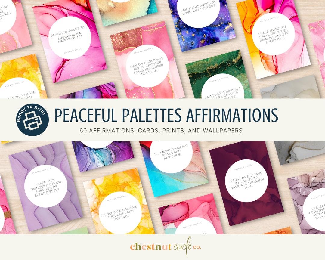 60+ Colorful Peaceful Affirmation Cards for Anxiety, for Mental Health ...