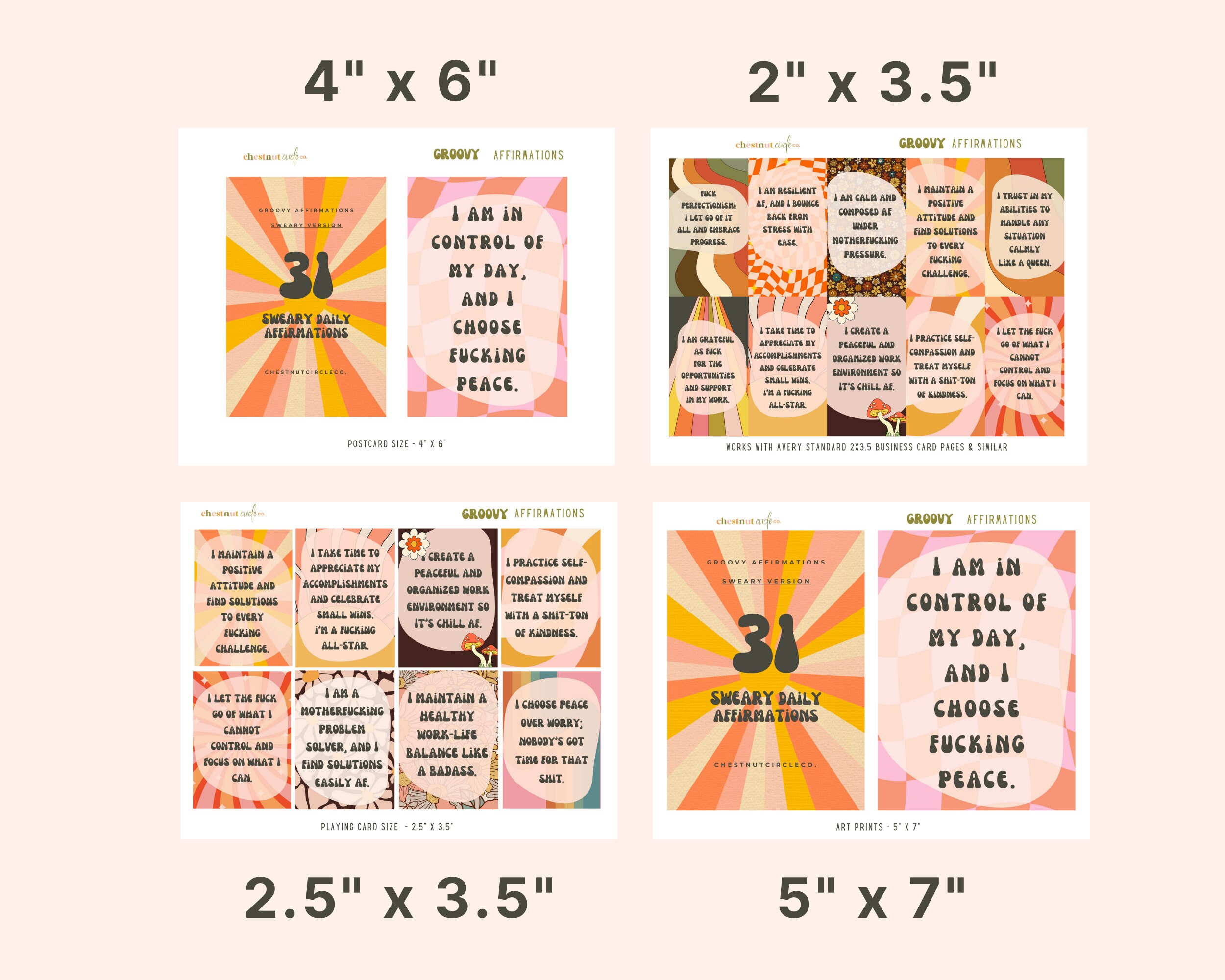 Printable SWEARY Retro Affirmation Cards, for Mental Health, Self Care ...