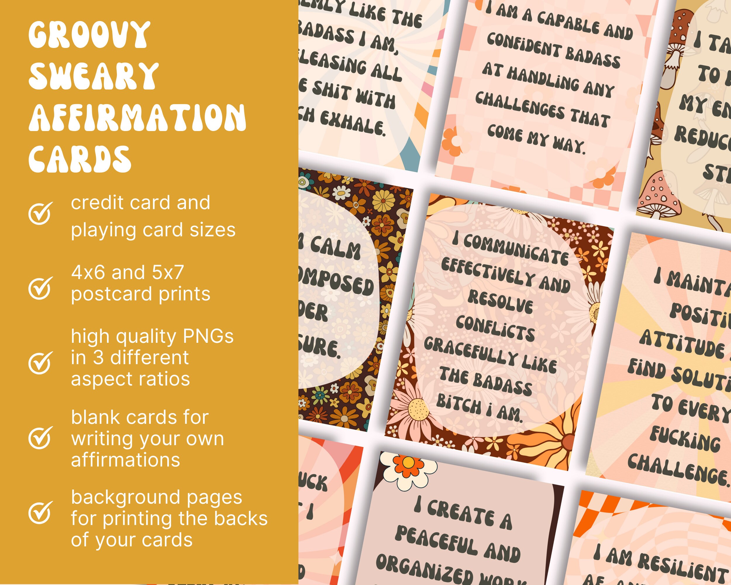 Printable SWEARY Retro Affirmation Cards, for Mental Health, Self Care ...
