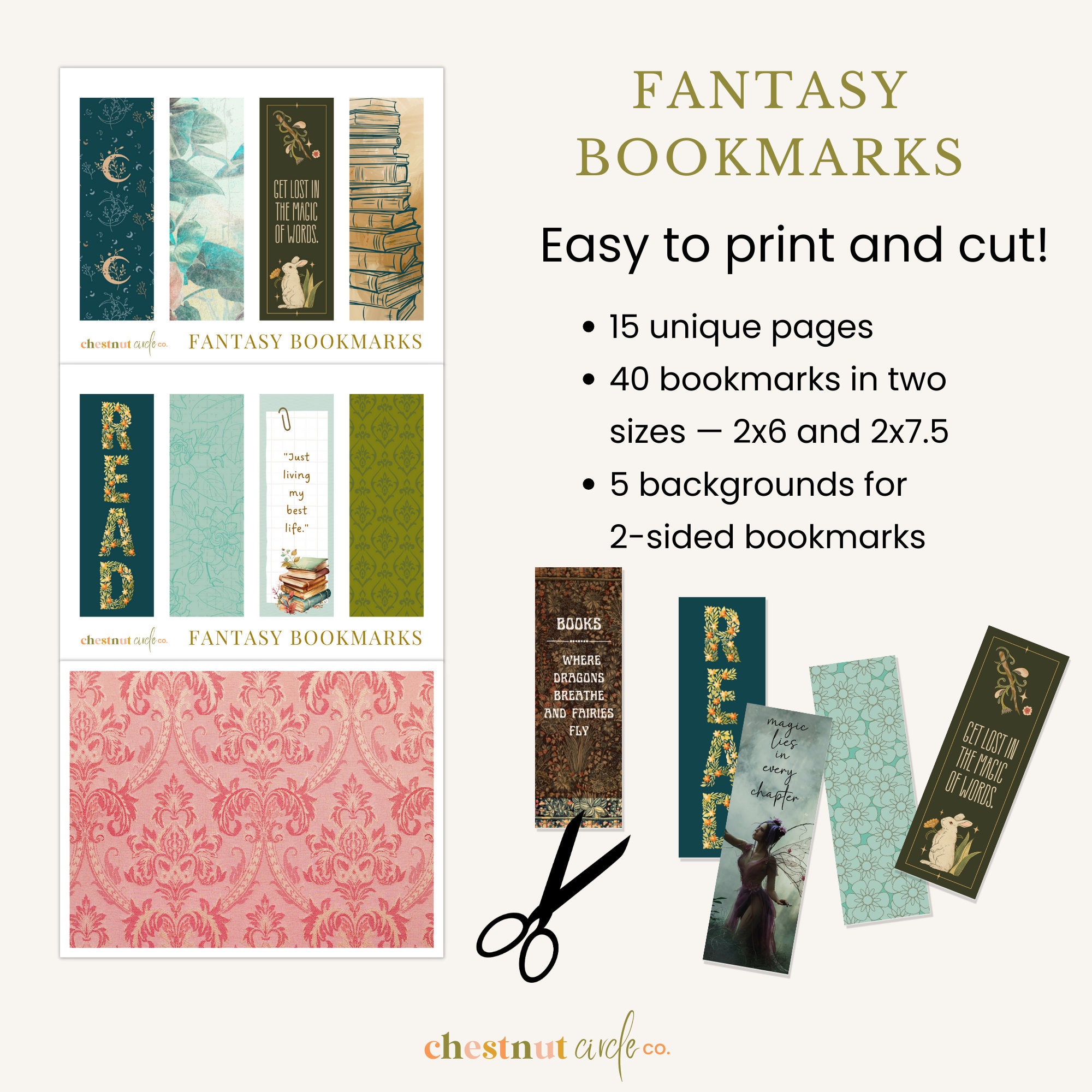 Fantasy Printable Bookmarks, Book Nerd Gift, DIY Bookmarks, Sublimation ...