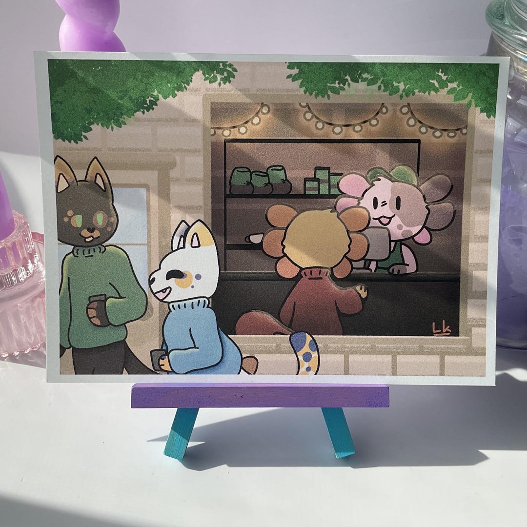 The Axolotl Cafe Postcard, Postcard for Fall, Cute Autumn Art Print ...