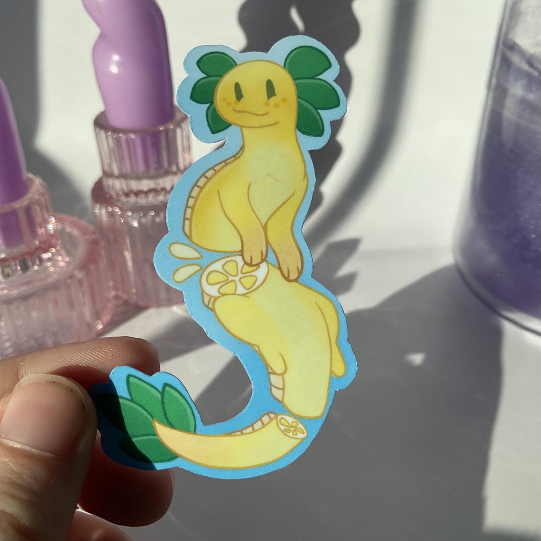RETIRING- Lemolotl Sticker, Lemon Axolotl Sticker, Citrus, Fruit ...