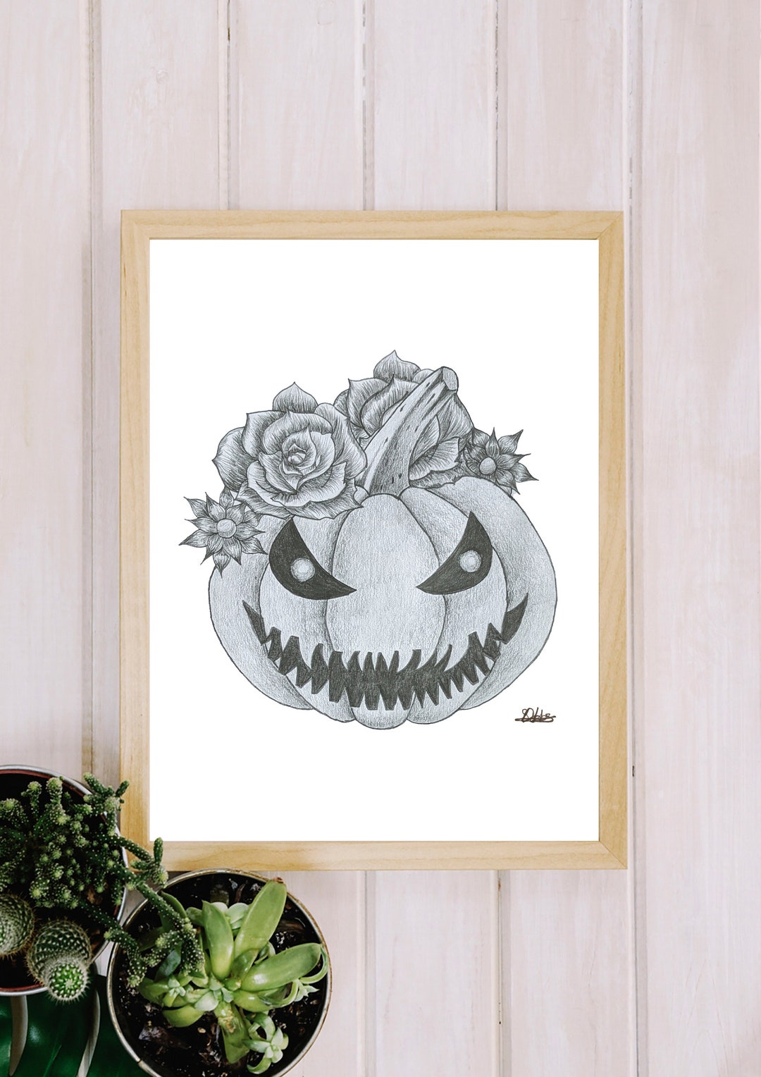 Pumpkin of Peril Halloween Pumpkin With Flowers Digital Print - Etsy