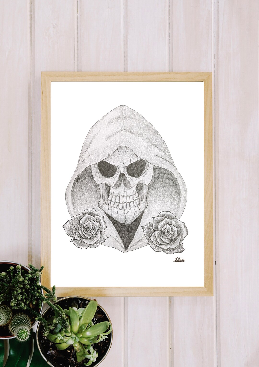 Death's Embrace Grim Reaper With Roses Print - Etsy