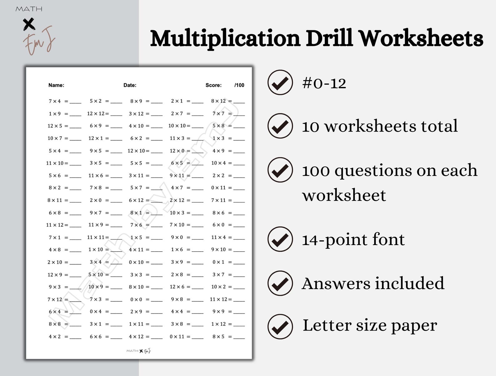 28 Multiplication Worksheets Multiplication Chart Multiplication Tables ...