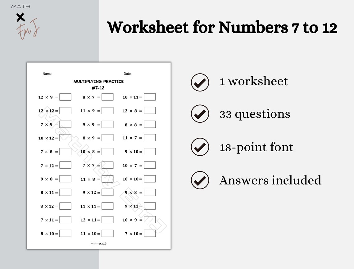 18 Multiplication Practice Worksheets Numbers 0-12 Multiplication ...