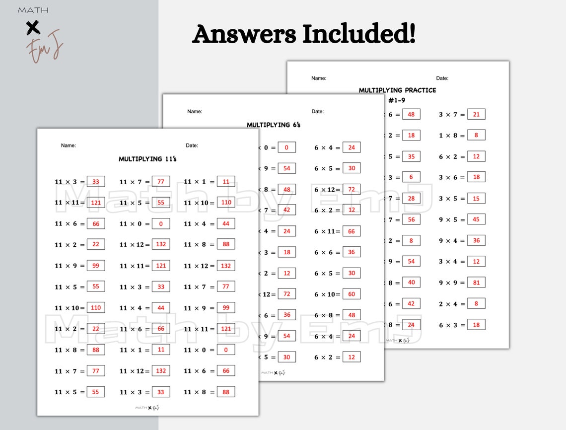 18 Multiplication Practice Worksheets Numbers 0-12 Multiplication ...