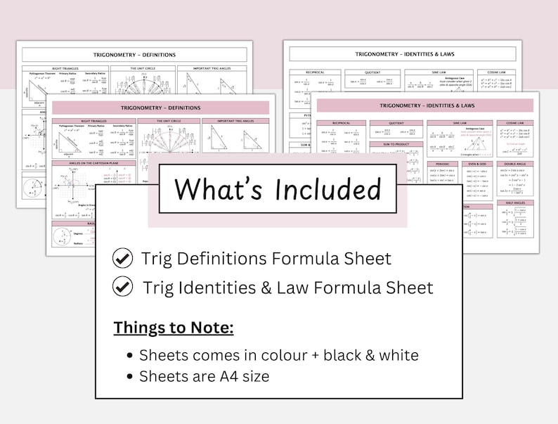 Math Formula Sheets Trigonometry Cheat Sheets Math Trigonometric ...