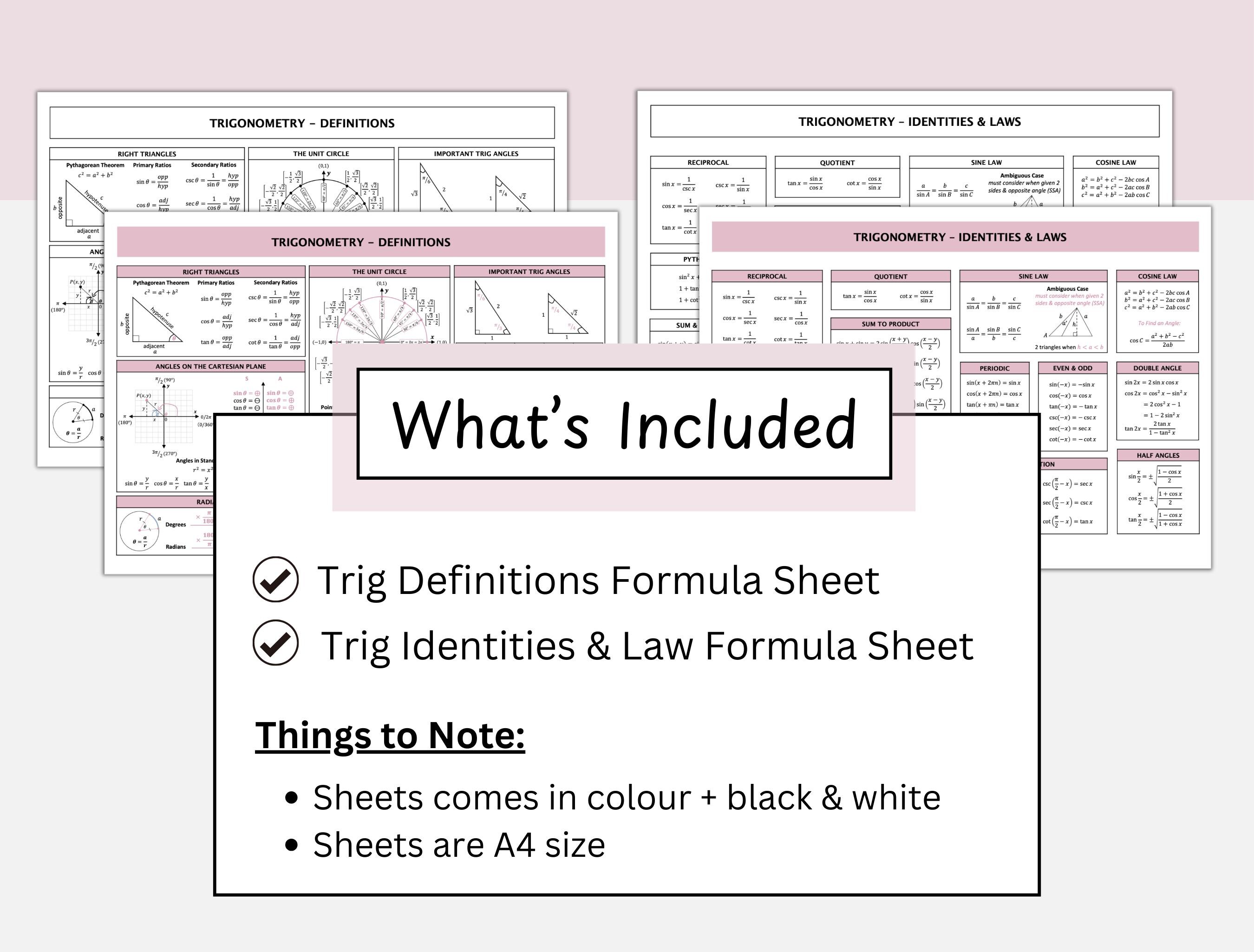 Math Formula Sheets Trigonometry Cheat Sheets Math Trigonometric ...