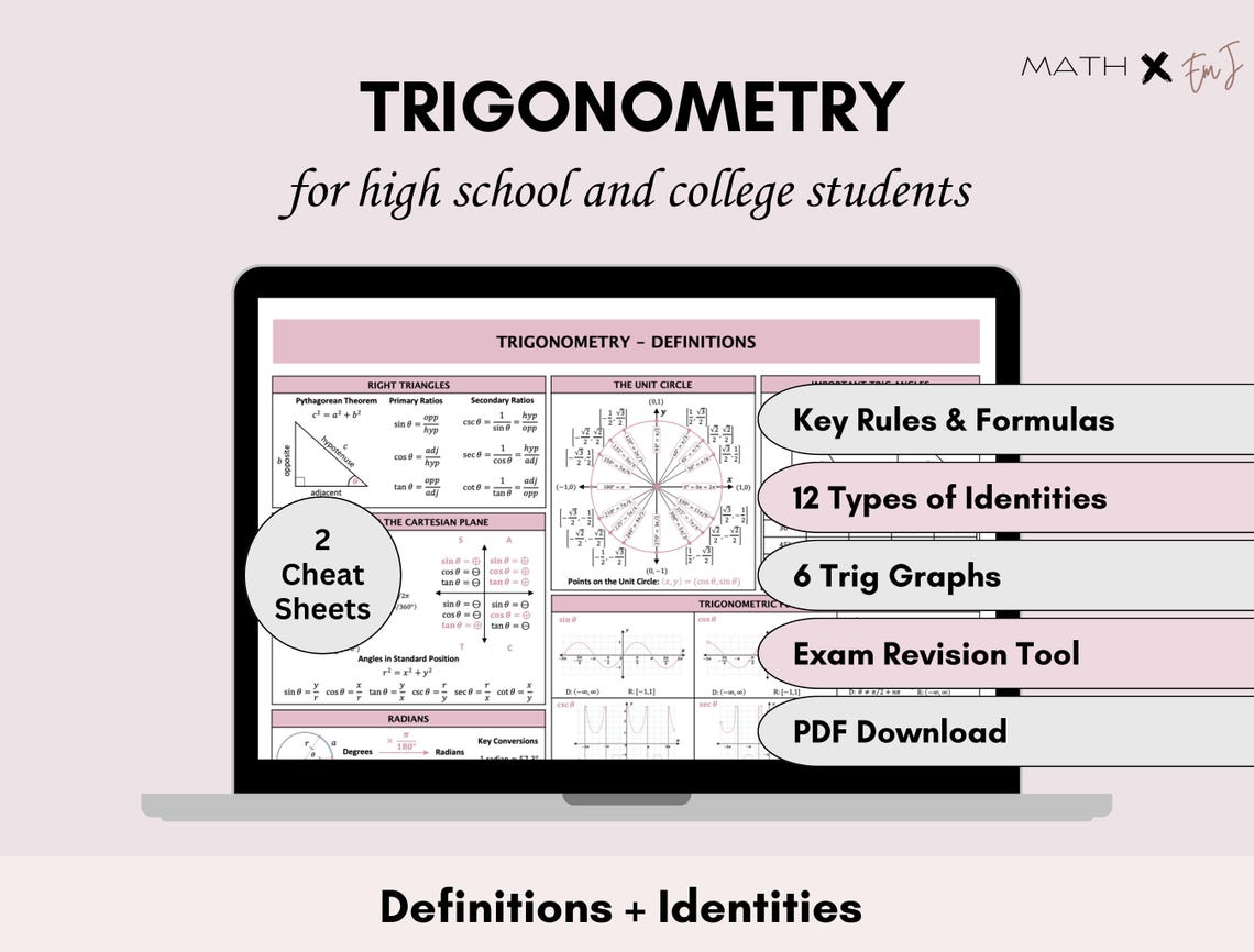 Trigonometry Cheat Sheet | Math Formula Quick Reference | High School ...