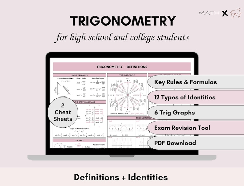 Trigonometry Cheat Sheet | Math Formula Quick Reference | High School ...