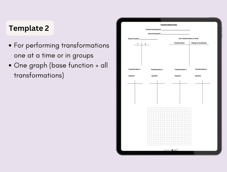 Graphing Transformations Templates | Function Shifts, Reflections ...