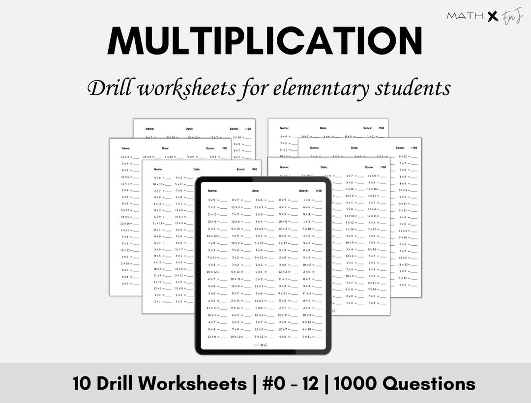 Multiplication Drill Worksheets Math Single Digit Multiplication ...