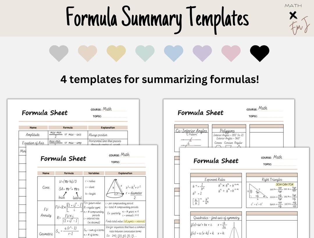 Formula Summary Templates Math Topic Summary Math Formulas Math Notes ...