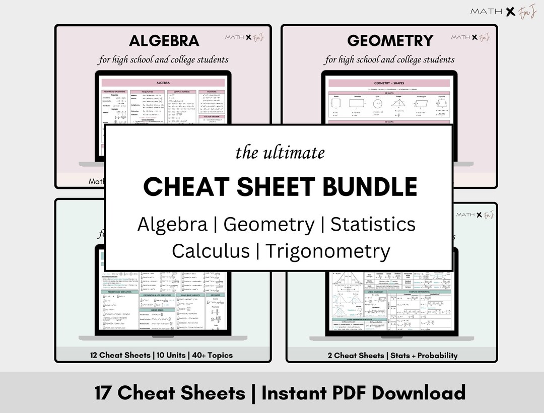 Math Cheat Sheet | Algebra, Geometry, Trig, AP Statistics & Calculus ...
