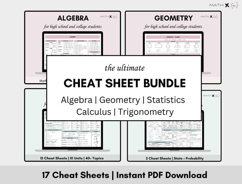 Math Cheat Sheet | Algebra, Geometry, Trig, AP Statistics & Calculus ...
