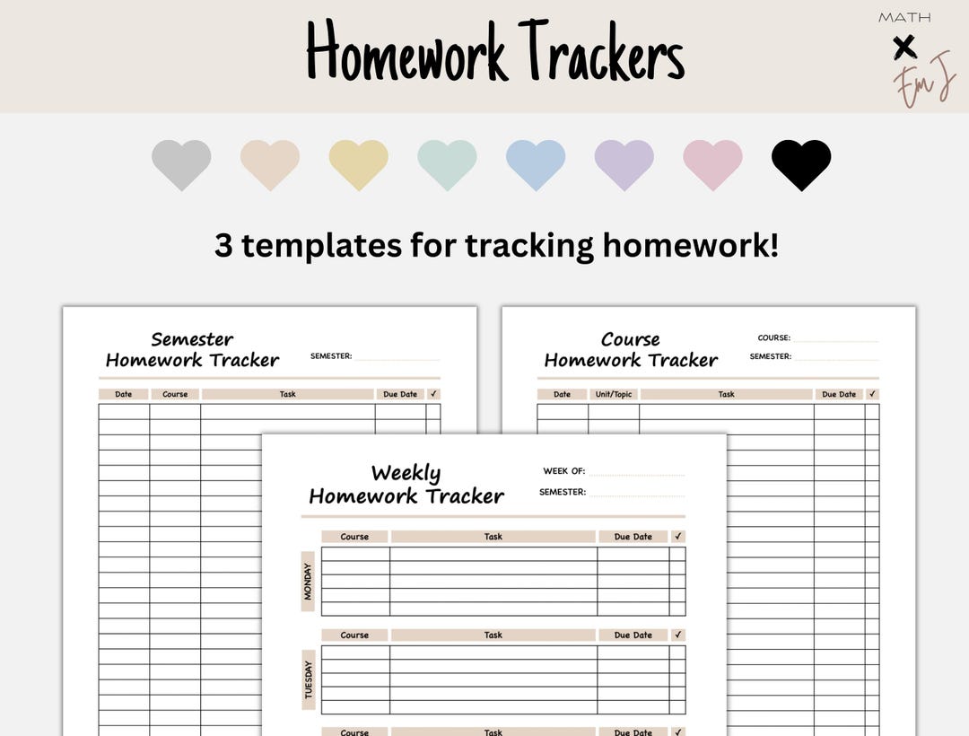 Homework Trackers Homework Chart Homework Planner Homework Checklist ...