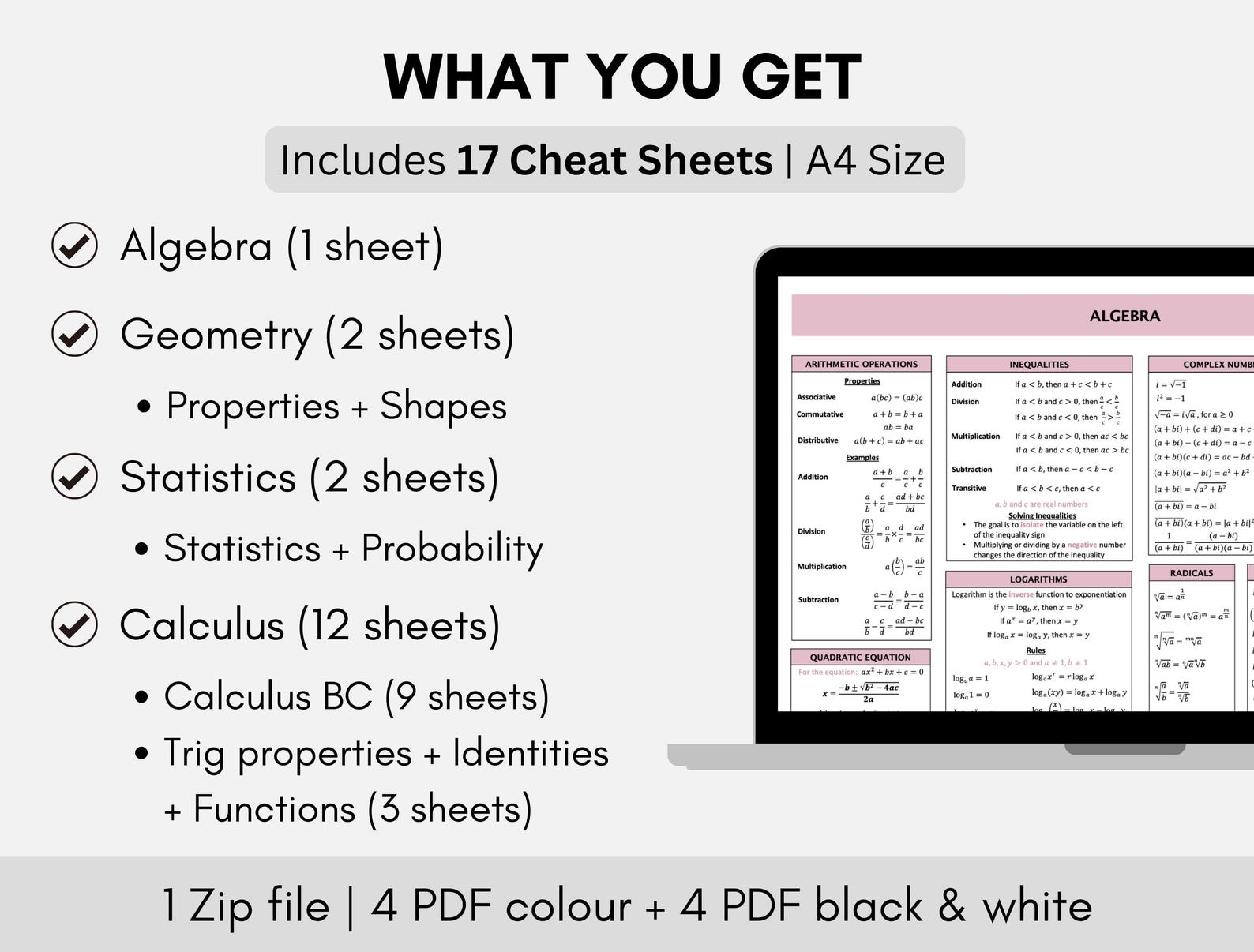 Cheat Sheets Math Formulas Algebra, Geometry, AP Statistics & AP ...