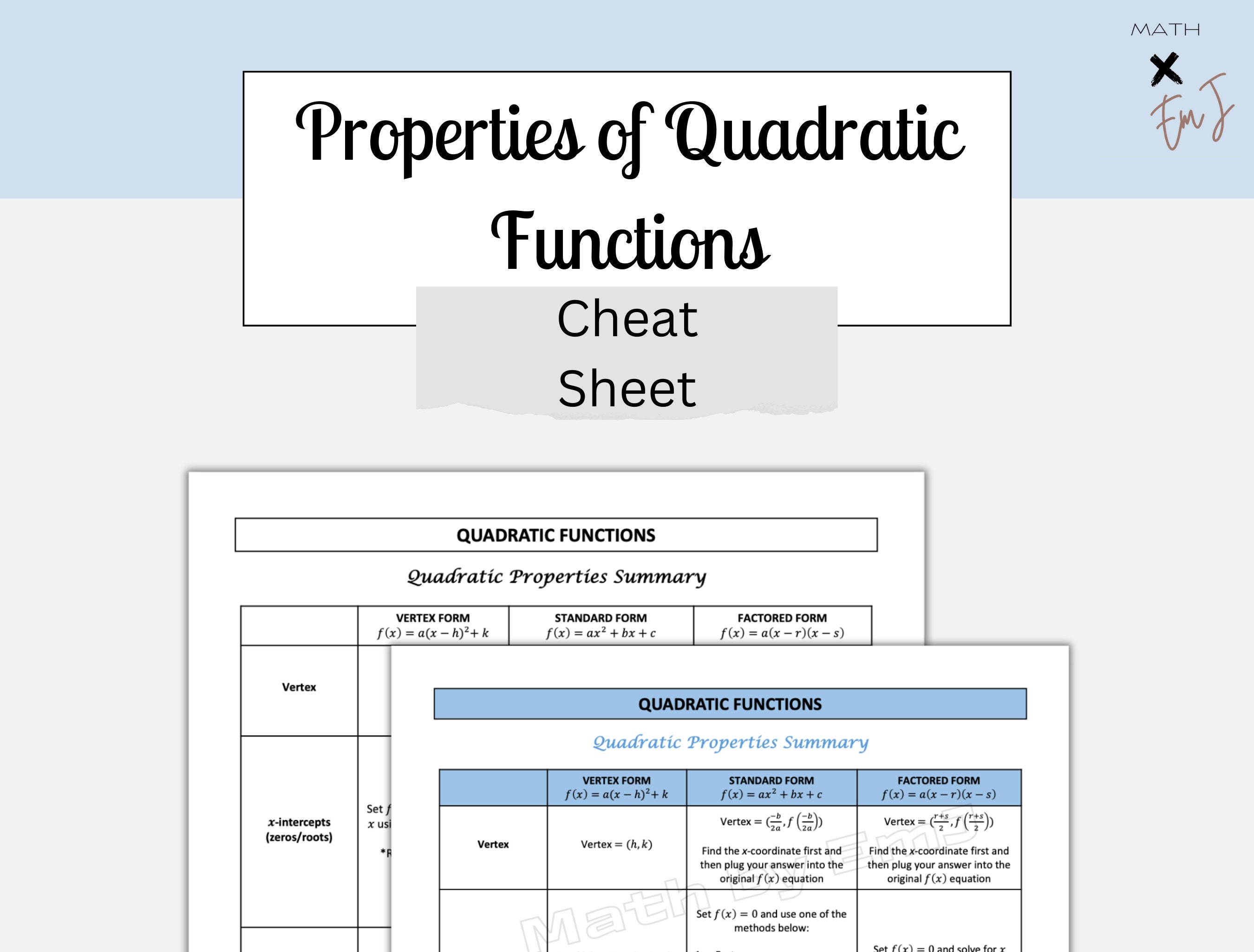 Quadratic Functions Clip Art