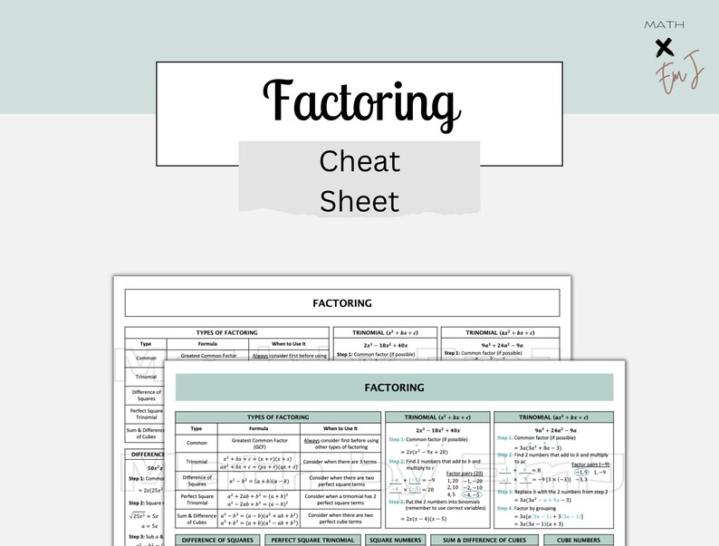 Factoring Cheat Sheet High School Math MCR3U, MHF4U & Algebra 2 - Etsy