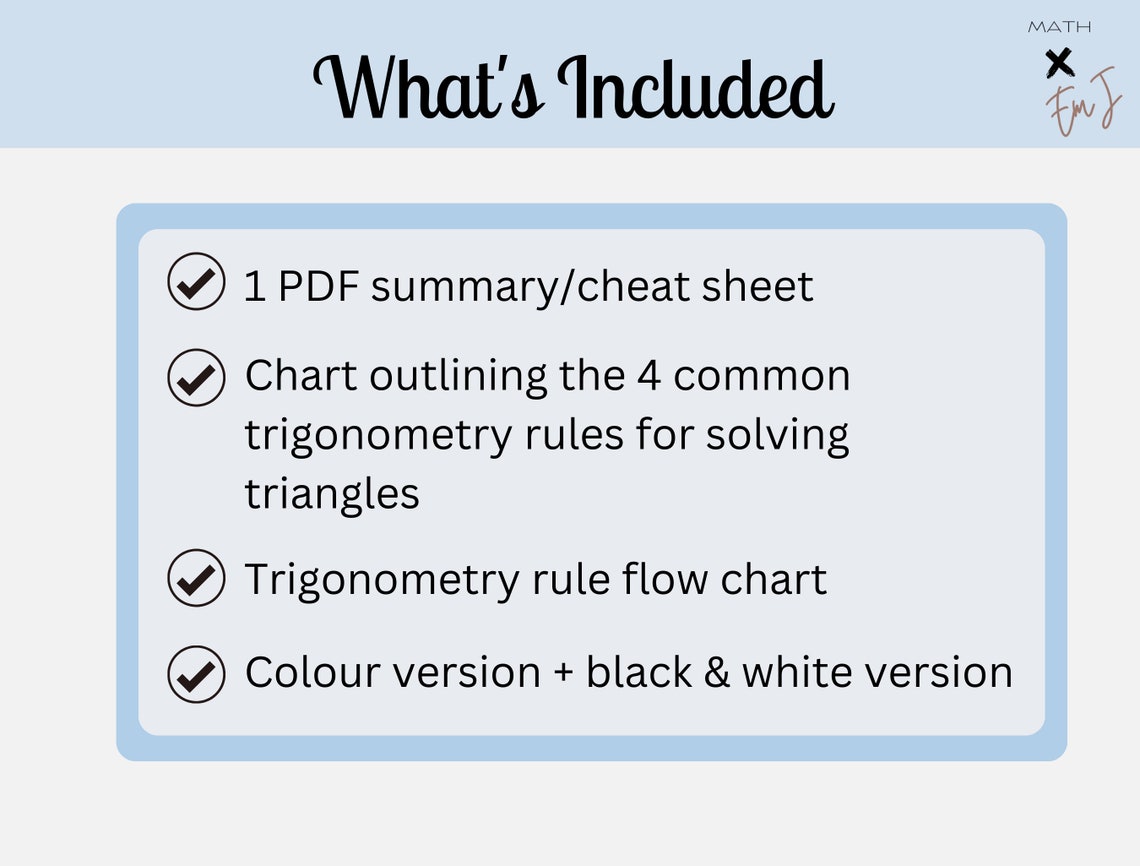 Trigonometry Rule Cheat Sheet Solving Triangles High School Math MCR3U ...