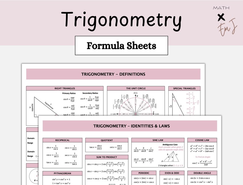 Trigonometry Formula Sheets Trigonometry Definitions Trigonometry ...