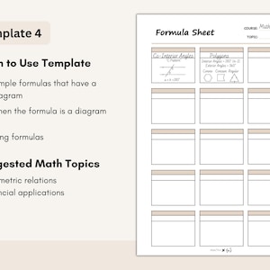 Math Formula Sheet Templates | Topic Summary Math Notes Reference Sheet ...