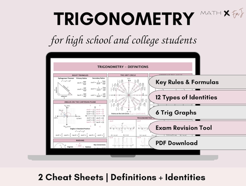 Trigonometry Cheat Sheet | Math Formula Quick Reference | High School ...