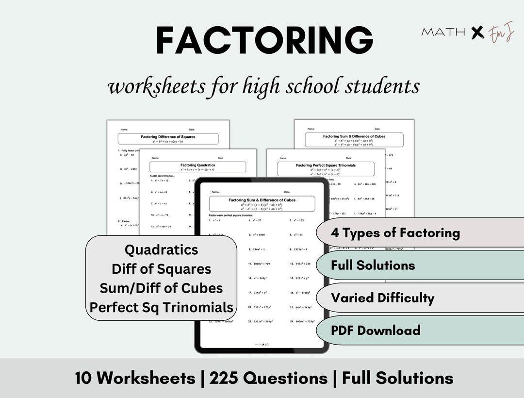 Factoring Worksheets | Quadratic, Binomial & Trinomial Factorization ...