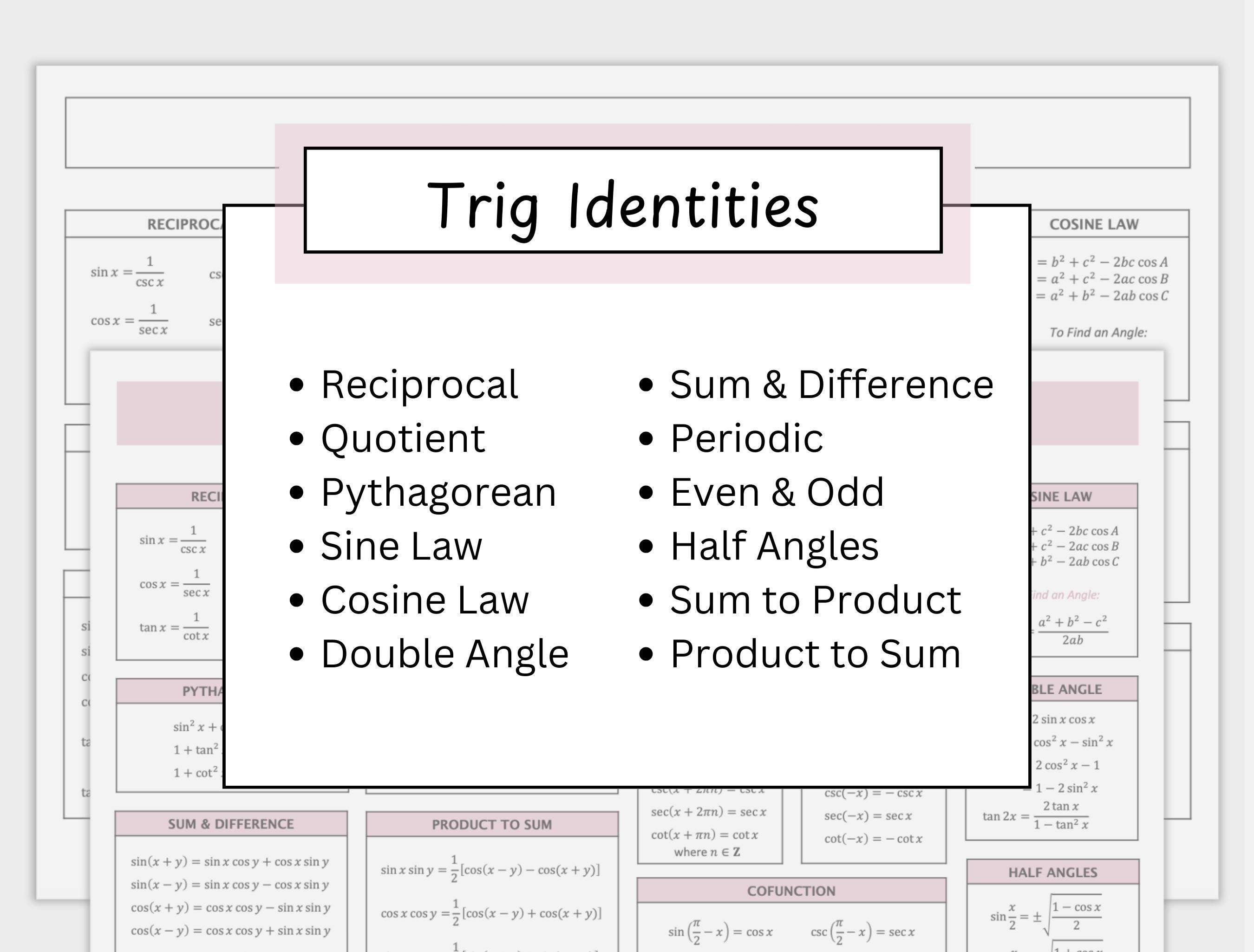 Math Formula Sheets Trigonometry Cheat Sheets Math Trigonometric ...