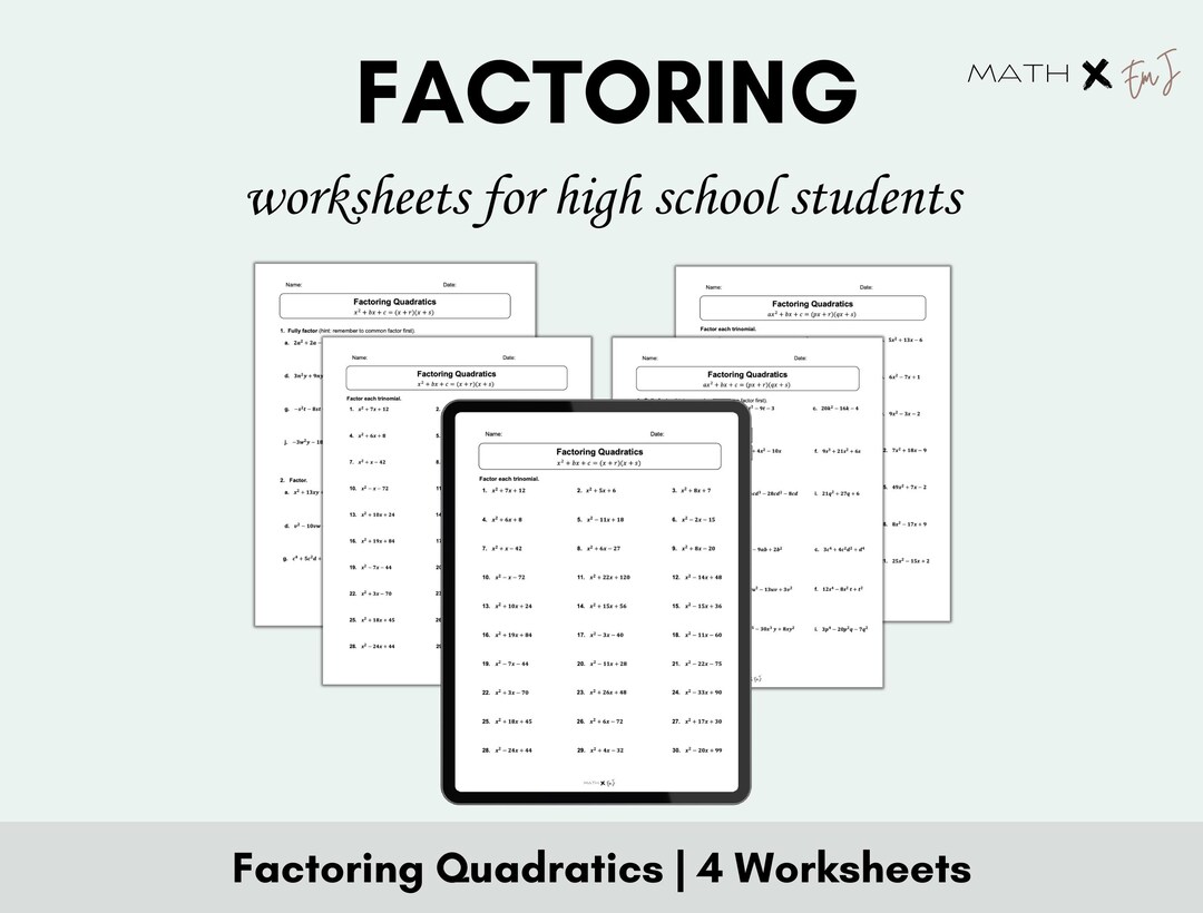 Factoring Quadratics Worksheets Math High School Math Worksheets ...