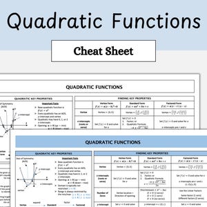 Quadratic Functions Cheat Sheet Parabolas Math Cheat Sheet High School Math MCR3U, MPM2D ...