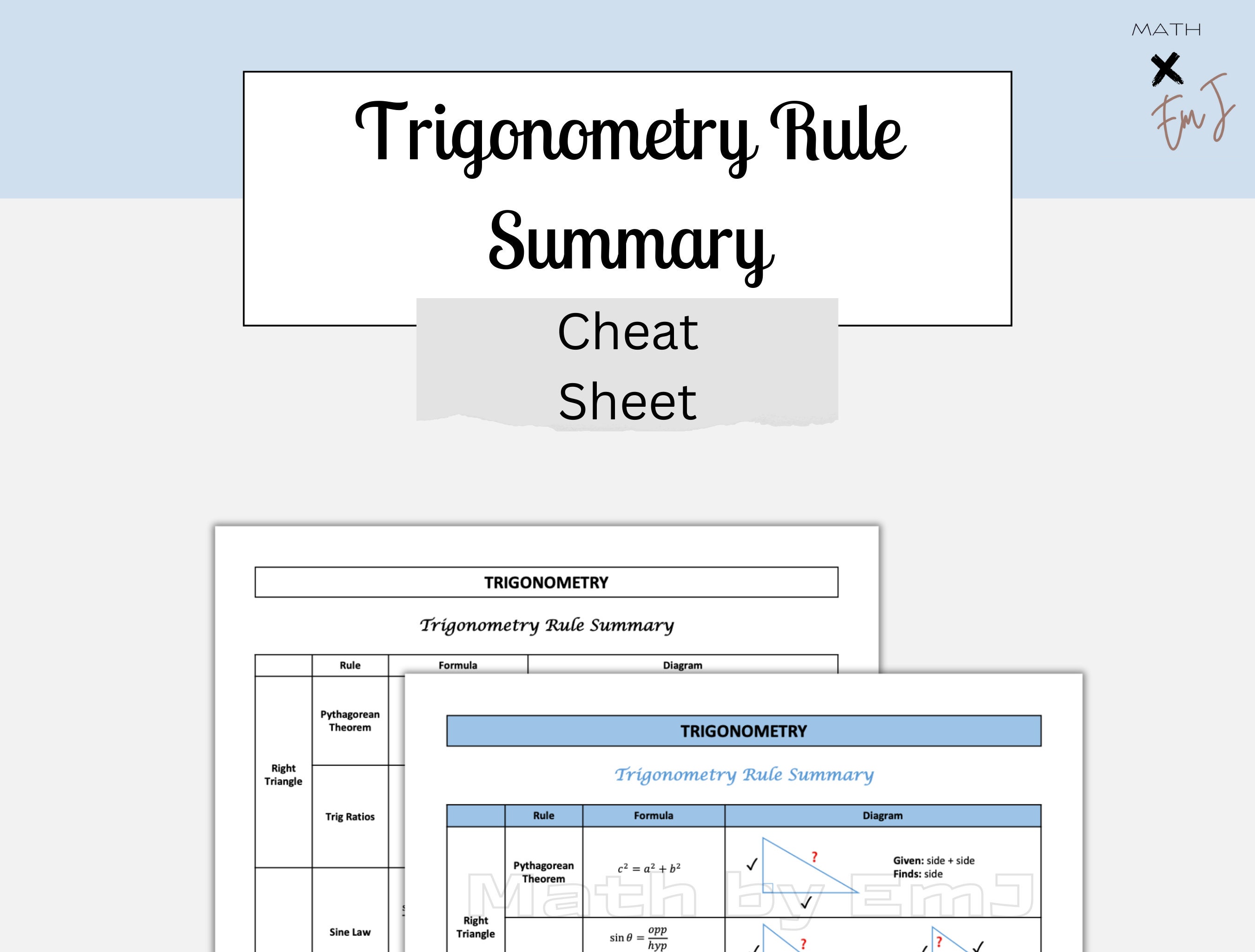 Trigonometry Rule Cheat Sheet Solving Triangles High School Math MCR3U ...