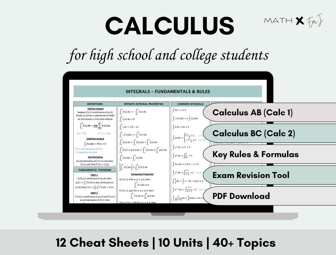 Calculus Cheat Sheet | AP Calculus AB & BC Study Aid | Math Formula ...