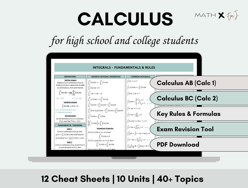 Calculus Cheat Sheet | AP Calculus AB & BC Study Aid | Math Formula ...