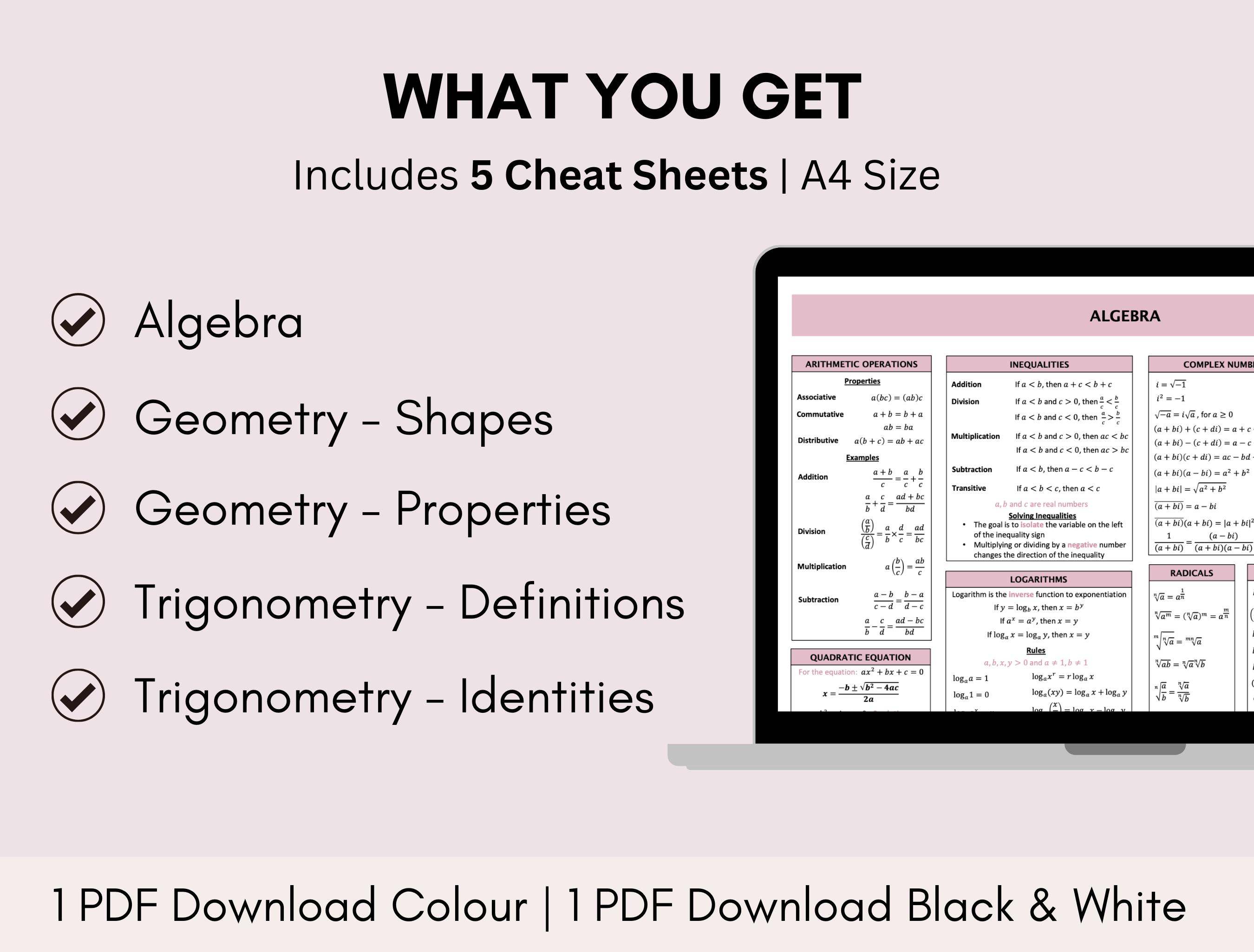 Math Cheat Sheets | Algebra, Geometry & Trigonometry | Math Formula ...
