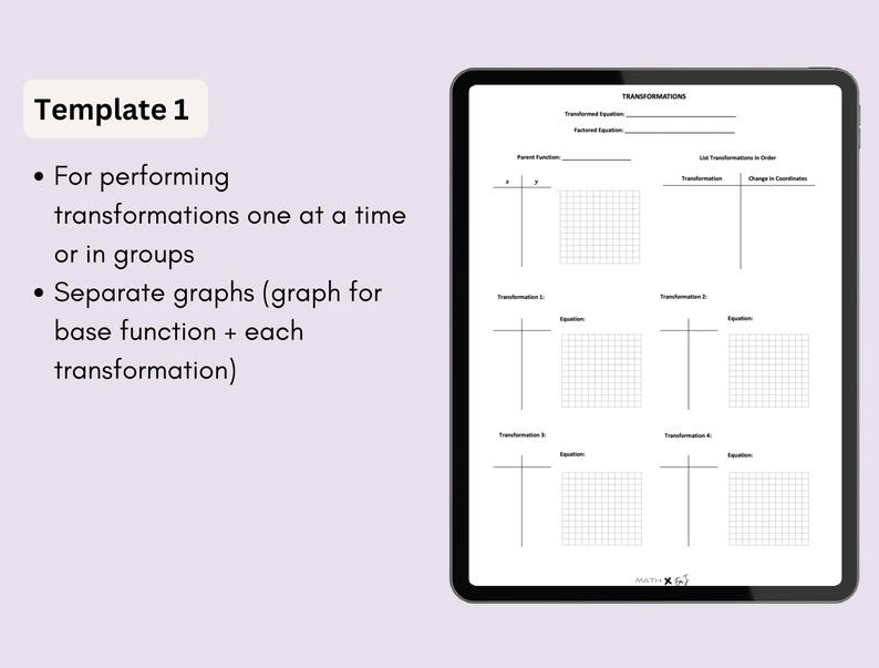 Graphing Transformations Templates | Function Shifts, Reflections ...