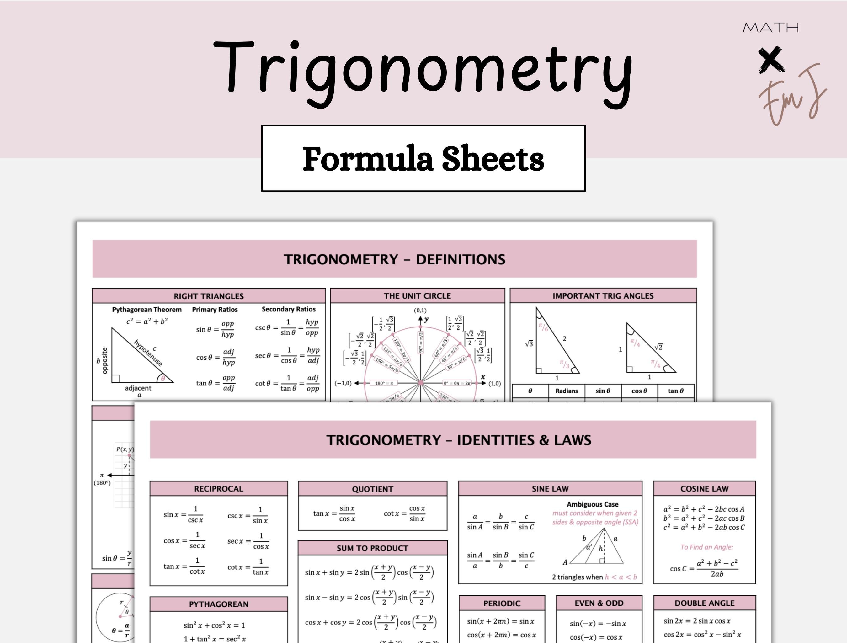 Math Formula Sheets Trigonometry Cheat Sheets Math Trigonometric ...
