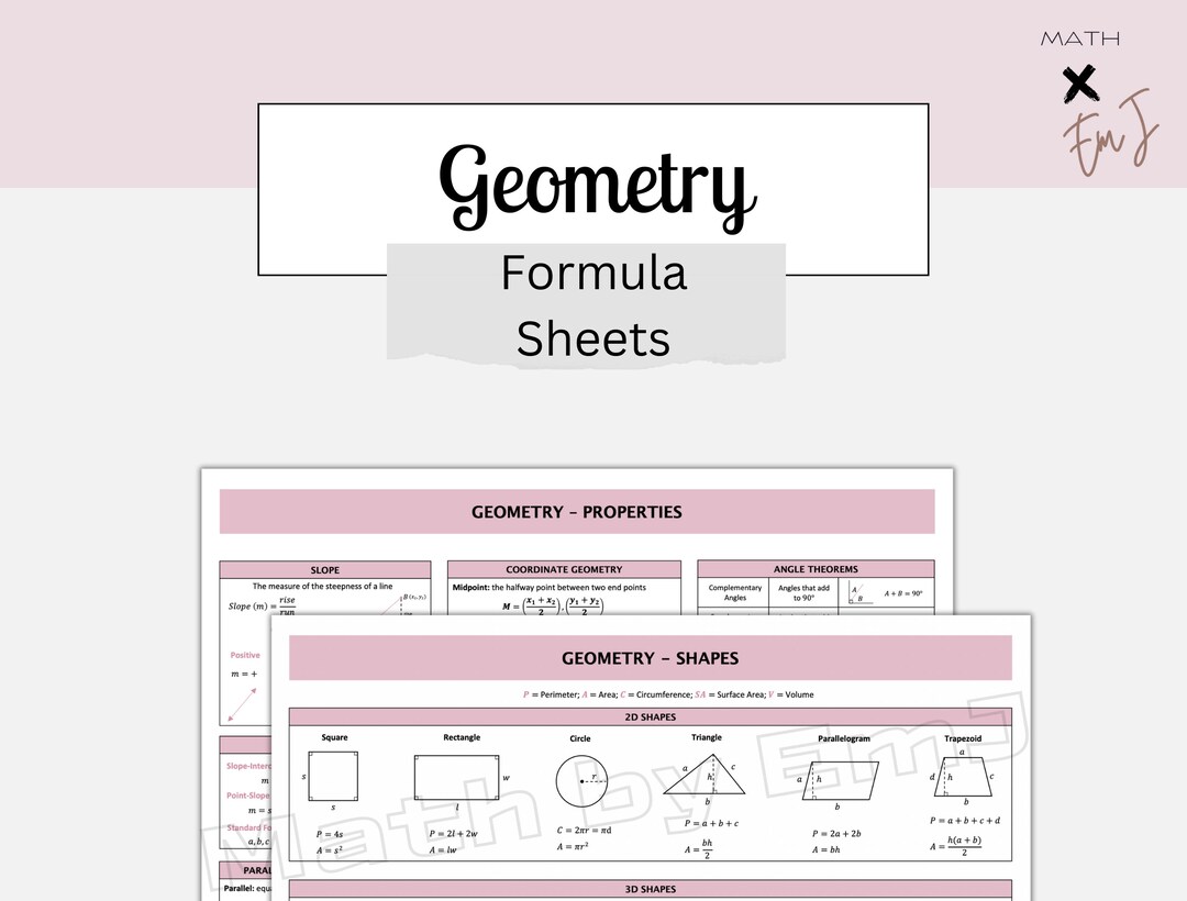 Geometry Math Formula Sheets 2D/3D Shapes Properties - Etsy UK