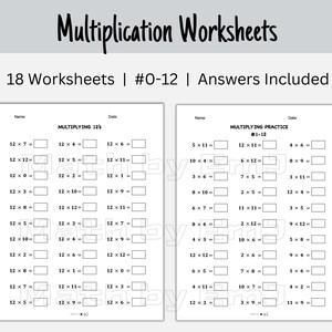 18 Multiplication Practice Worksheets Numbers 0-12 Multiplication ...