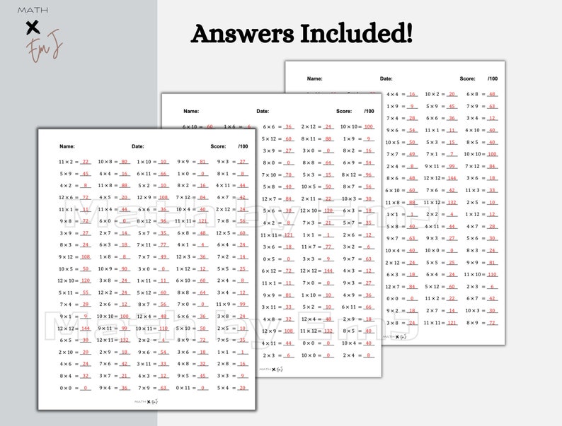 10 Multiplication Worksheets Numbers 0-12 Multiplication Drills ...