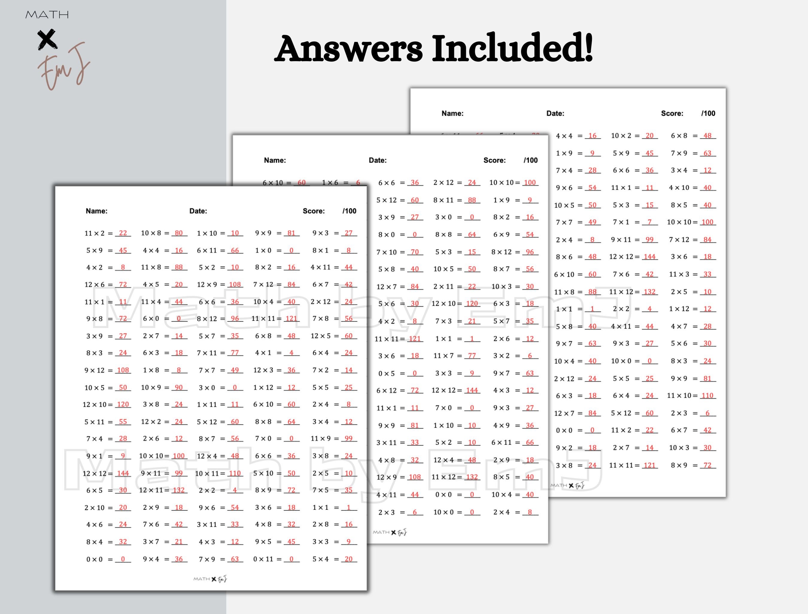 10 Multiplication Worksheets Numbers 0-12 Multiplication Drills ...