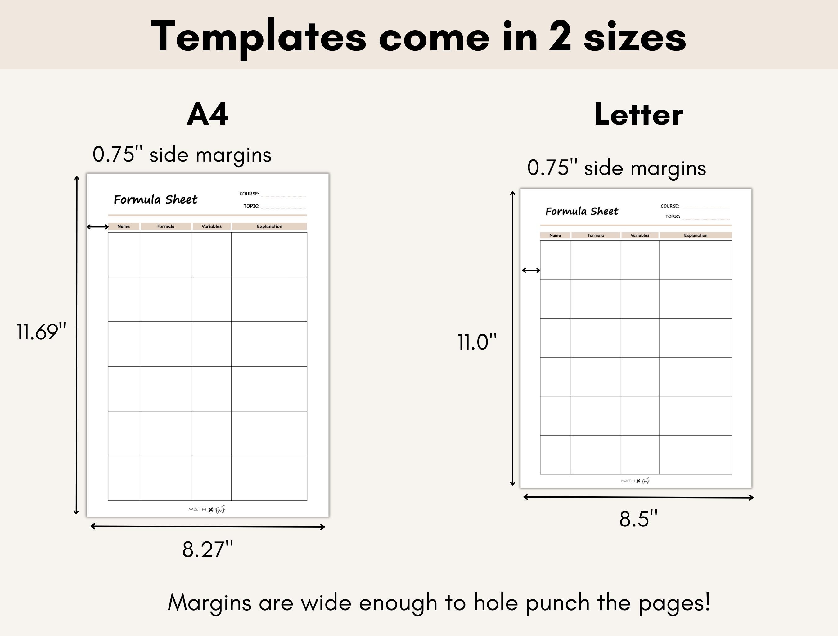 Math Formula Sheet Templates | Topic Summary Math Notes Reference Sheet ...