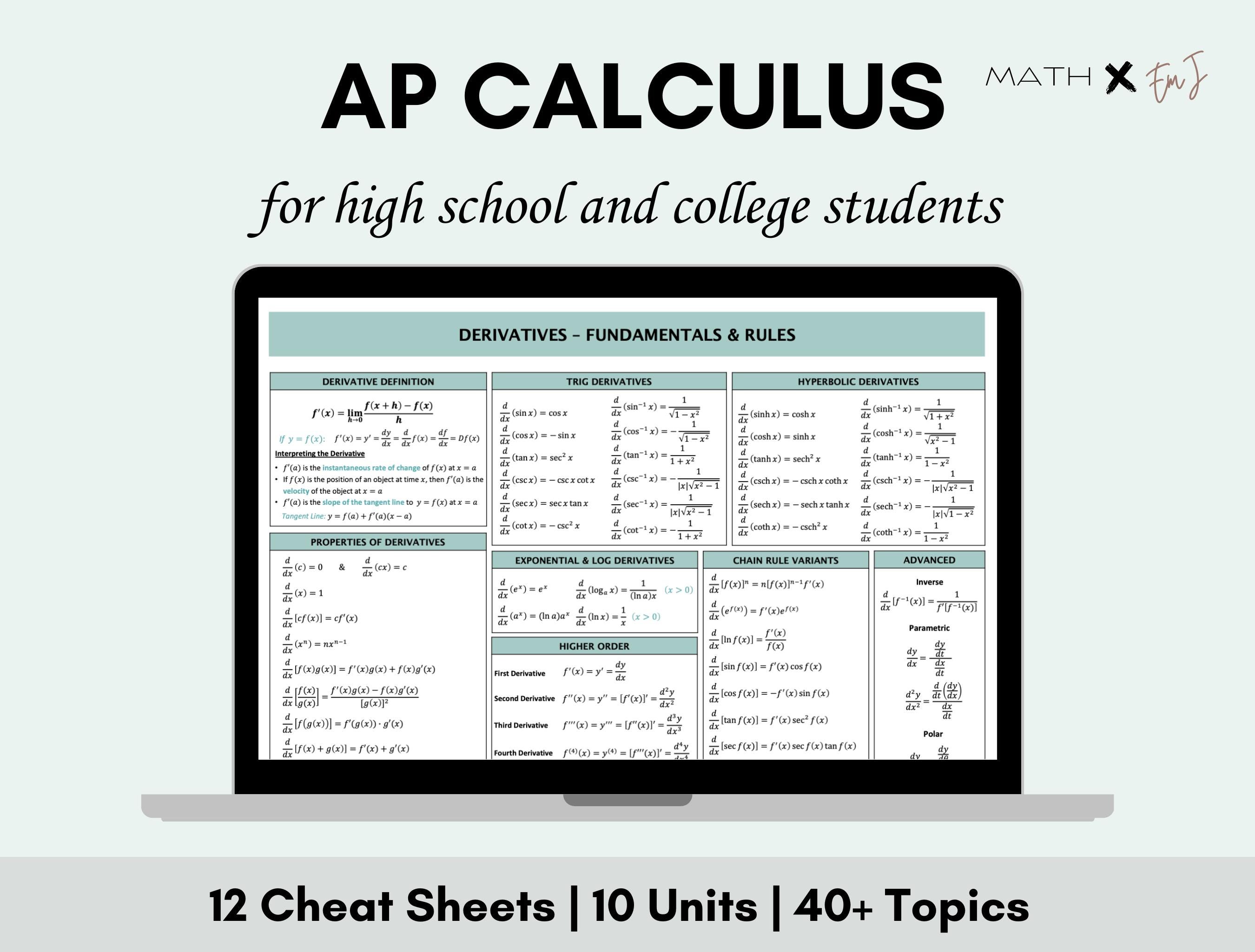 AP Calculus Cheat Sheets High School Math Notes Calculus College ...