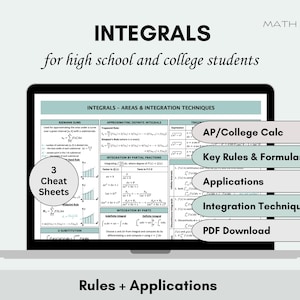 Integral Cheat Sheet | AP Calculus AB BC Calc 1 Cal 2 Summary Sheets | High School Math Formula ...