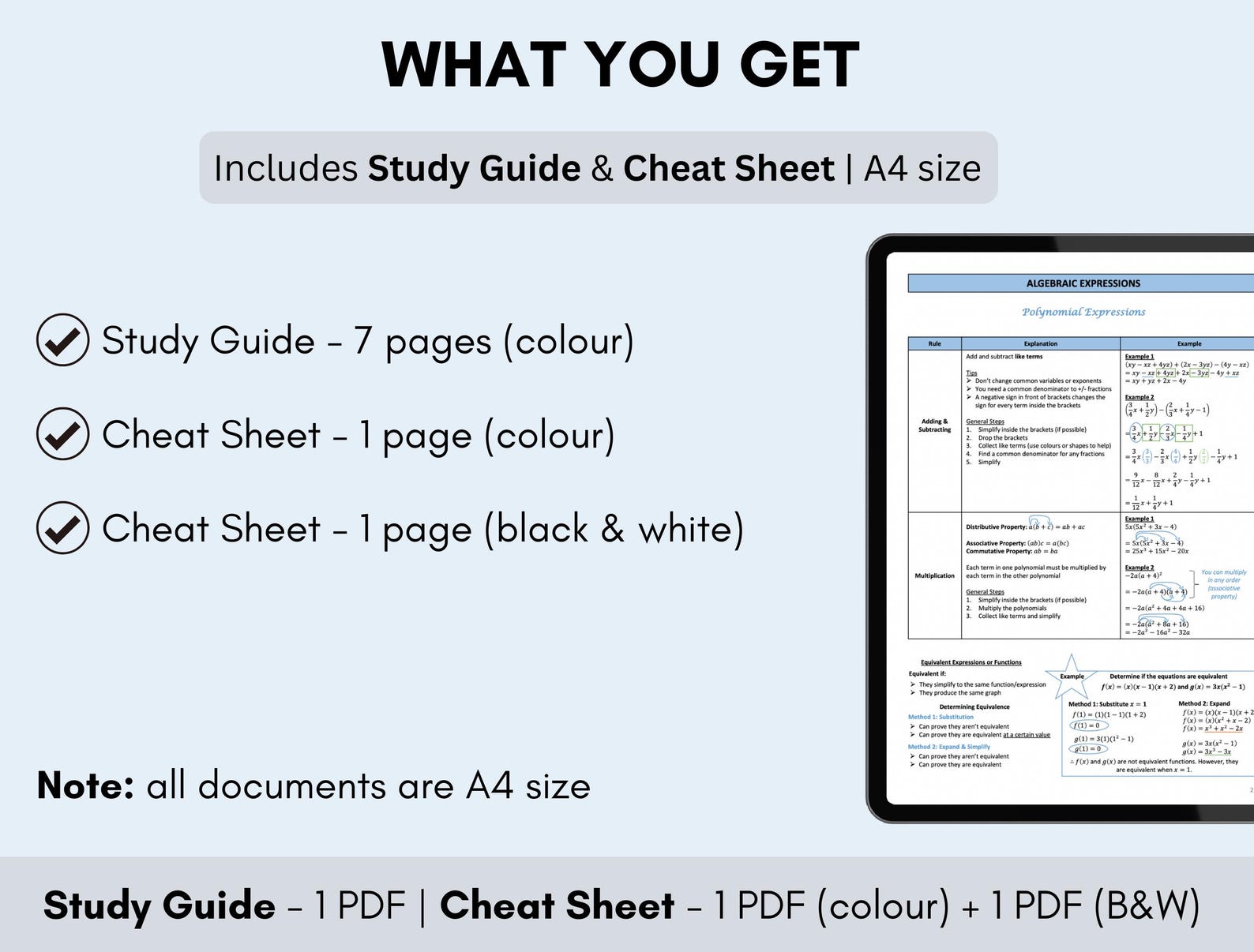 Algebraic Expressions Study Guide & Cheat Sheet | MCR3U Math Study Aid ...